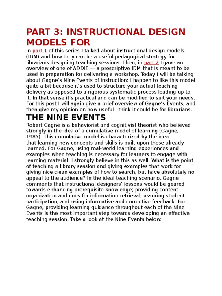 Gagne S Nine Events of Instruction | PDF | Instructional Design | Cognition