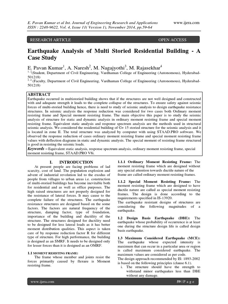 Seismic Analysis of a 15-Storey Residential Building in Hyderabad: A ...