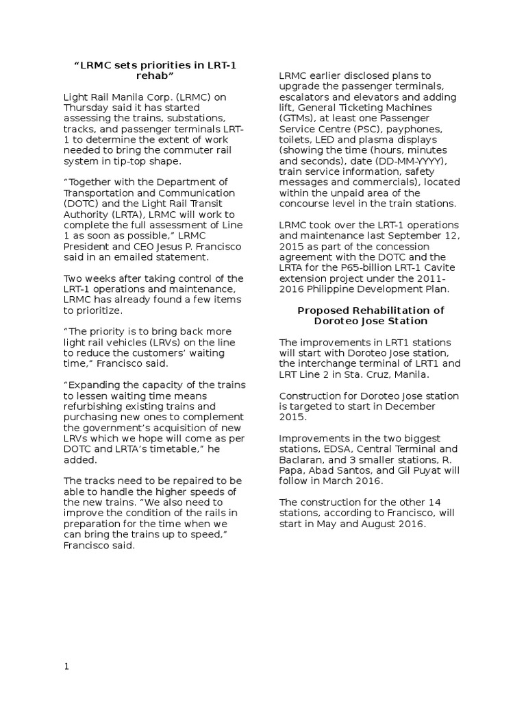 LRT Line 1 North Extension Project - Common Station | PDF | Light Rail ...