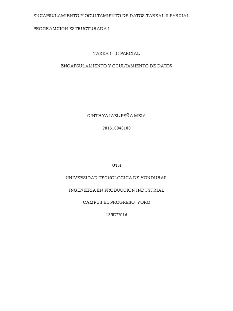 Encapsulamiento y Ocultamiento de Datos | PDF | Objeto (informática ...