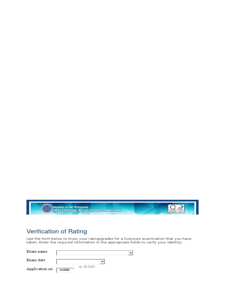 Verification of Rating: Exam Name Exam Date Application No | PDF