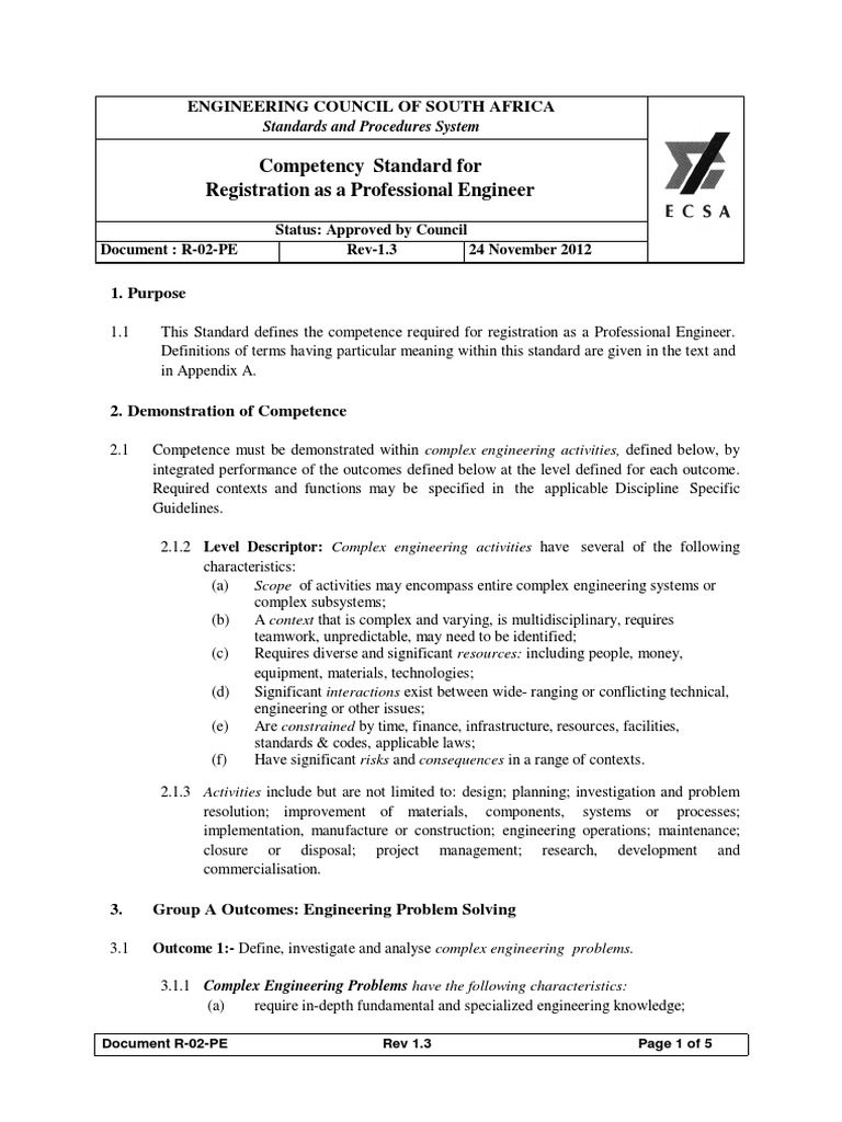 Competency Standard For Registration As A Professional Engineer | PDF ...