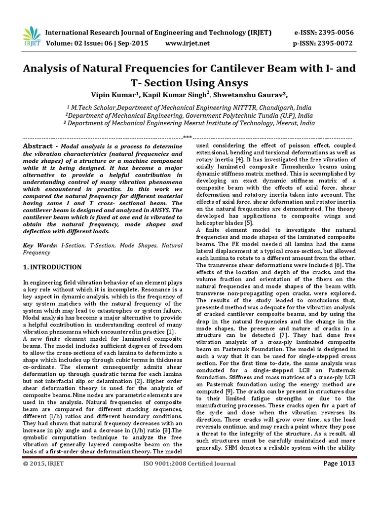 Modal Analysis of Cantilever Beam PDF | Download Free PDF | Normal Mode ...