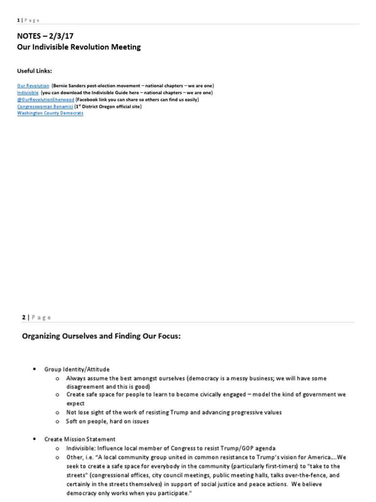 NOTES - 2-3-17 - Indivisible - FB Version | PDF | Democratic Party ...