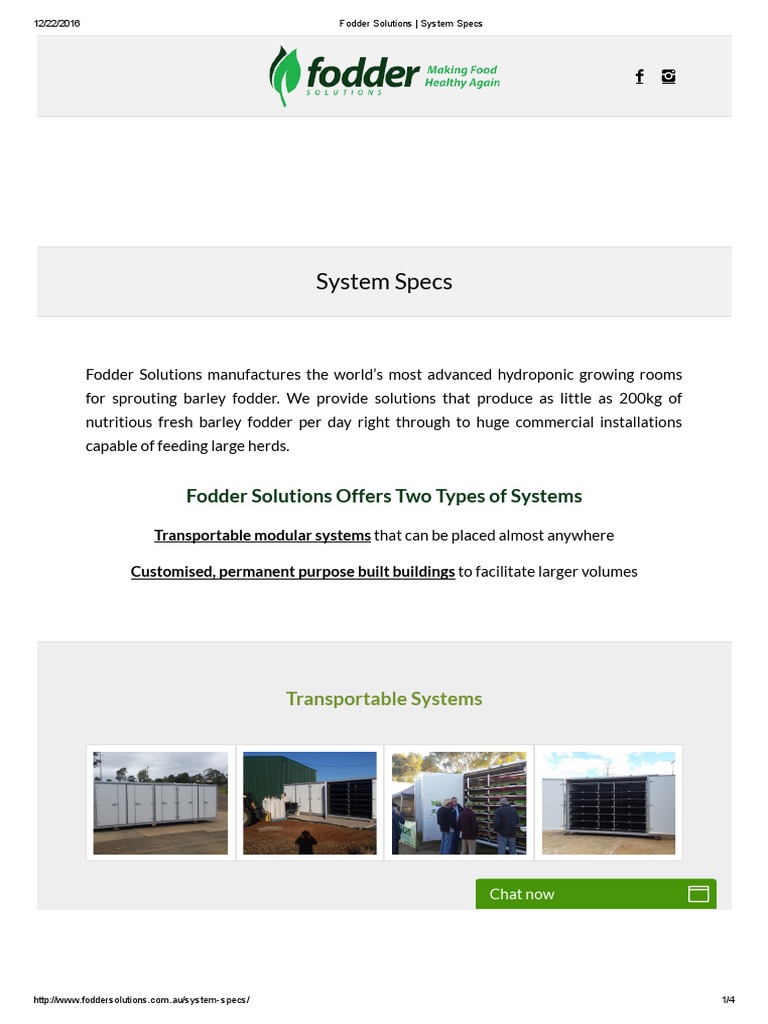 Fodder Solutions - System Specs | PDF | Fodder | Food Industry