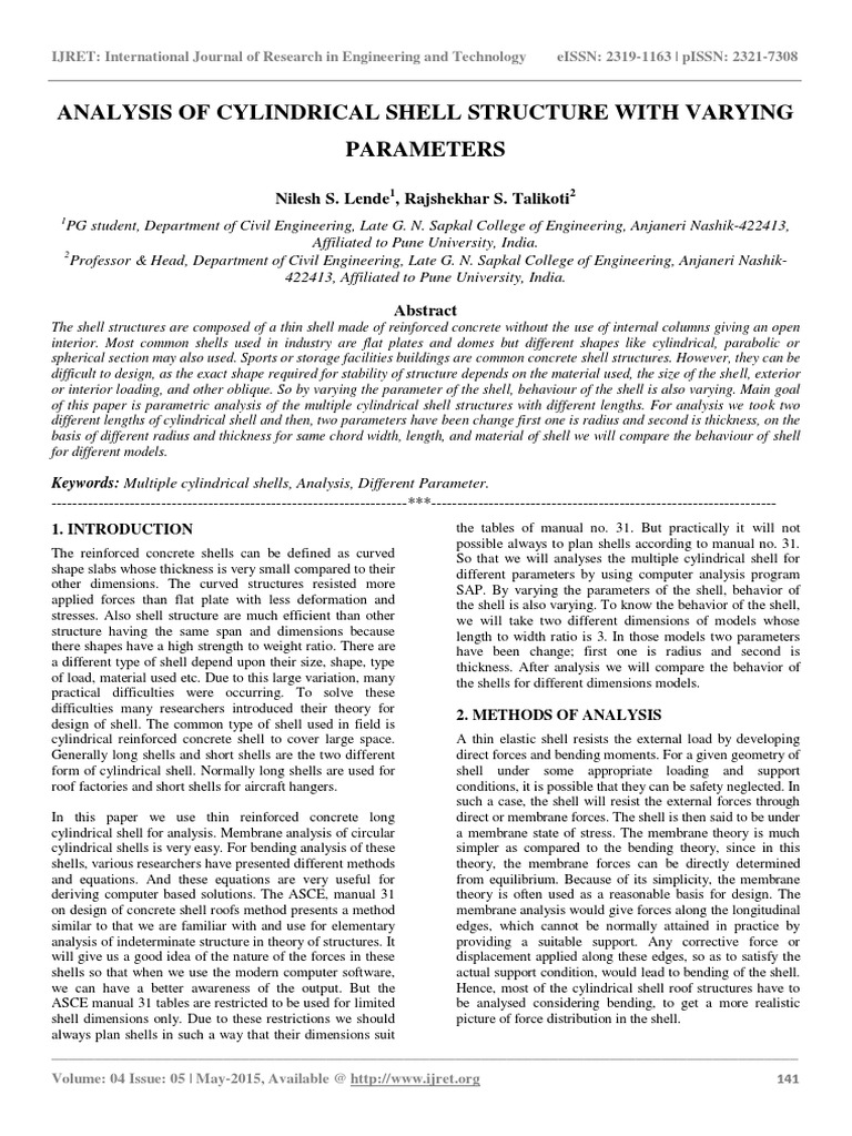 Analysis of Cylindrical Shell Structure With Varying Parameters PDF ...
