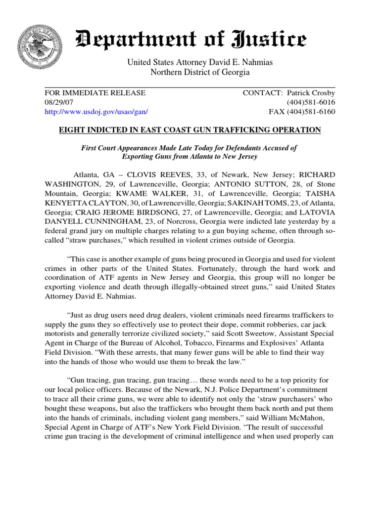 00423-082907atl Eight-Indicted | PDF | Bureau Of Alcohol | Conspiracy (Criminal)