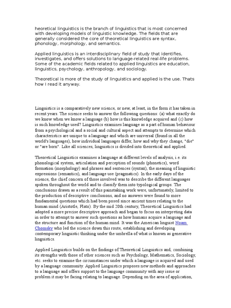 Theoretical and applied linguistics: An overview | PDF | Behaviorism ...