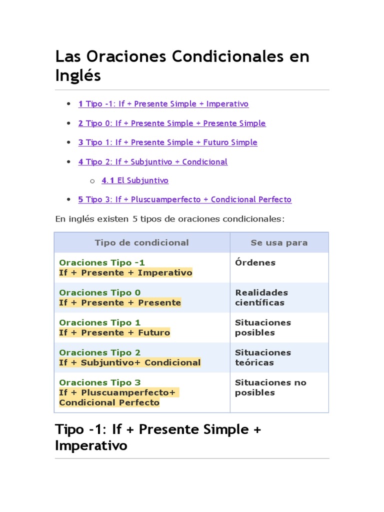 Las Oraciones Condicionales en Inglés | Tipología Lingüística | Morfología