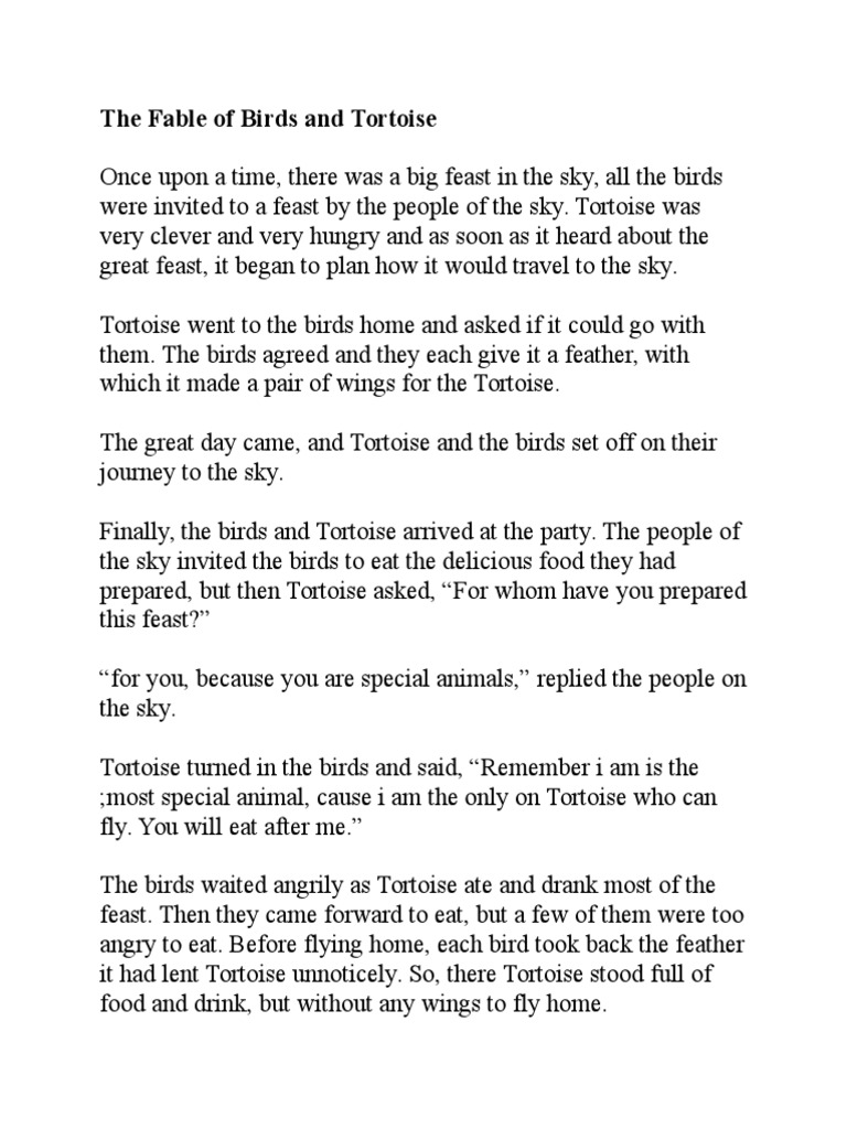 The Fable of Birds and Tortoise | PDF
