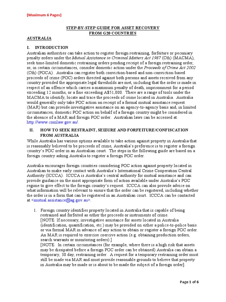 g20 Asset Recovery Guide 2013 Australia | PDF | Asset Forfeiture ...