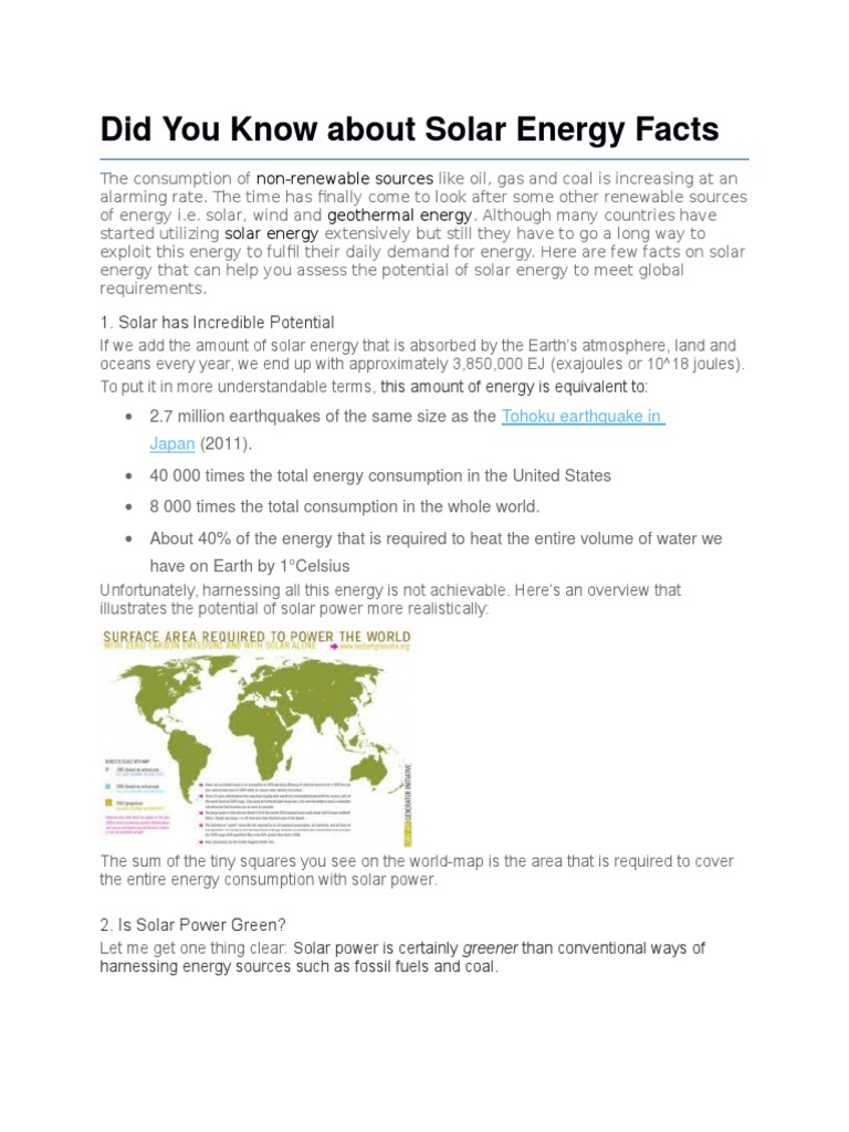 Did You Know About Solar Energy Facts | PDF | Nuclear Power | Solar Energy