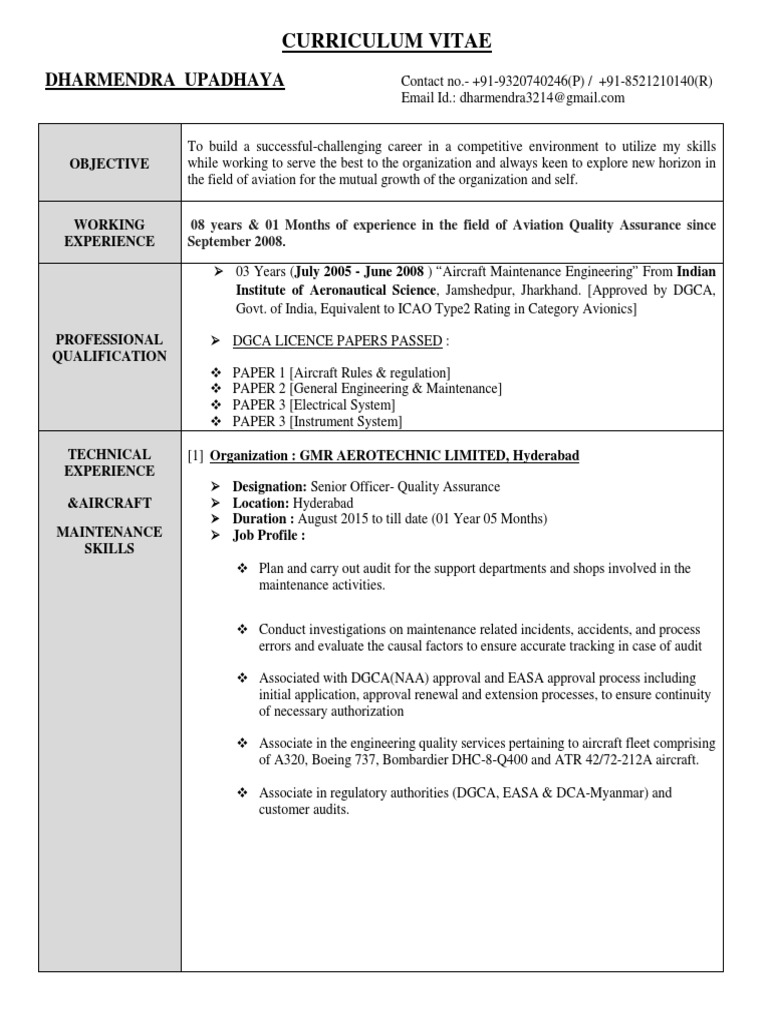 Curriculum Vitae: Dharmendra Upadhaya | PDF | Audit | Aviation