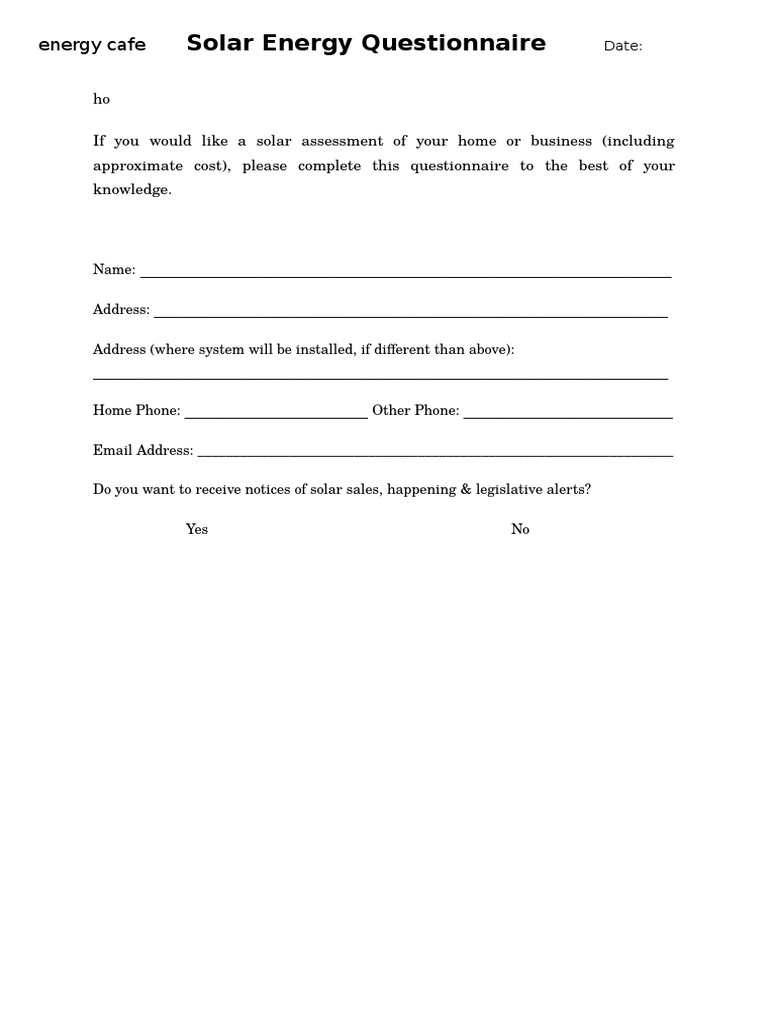 Solar Energy Customer Questionnaire | PDF | Renewable Energy | Roof