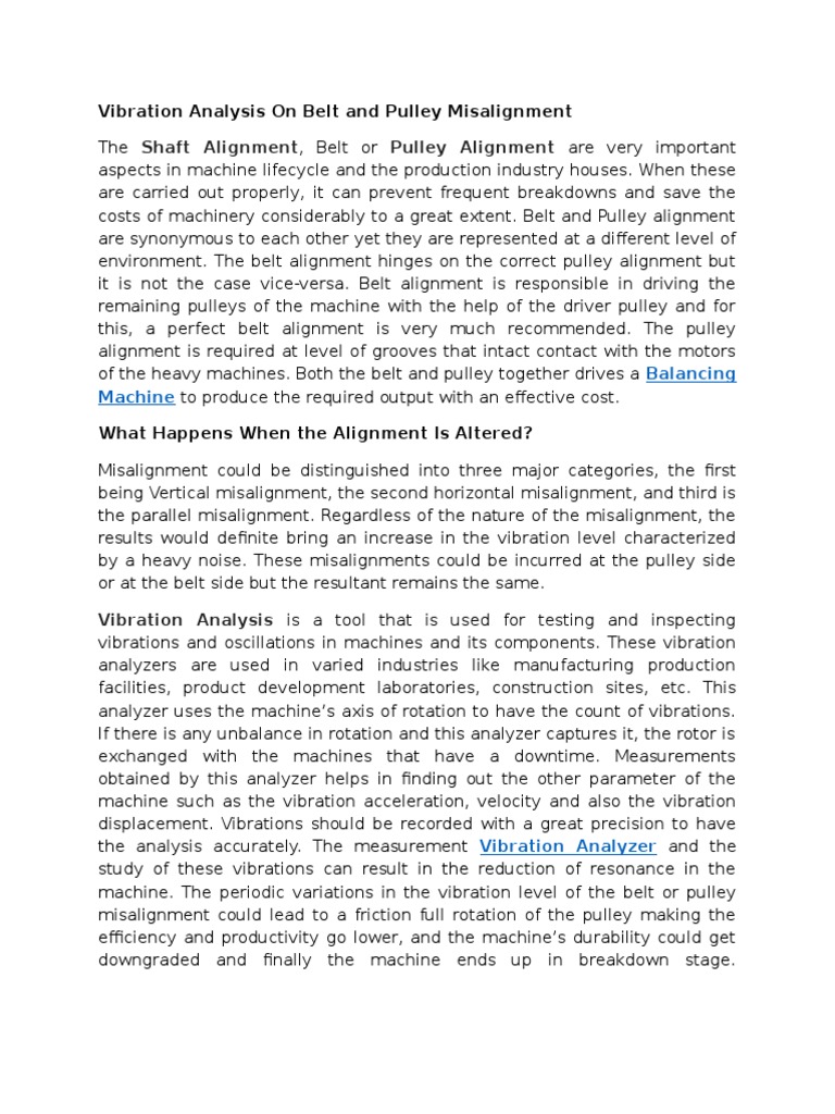 Vibration Analysis On Belt and Pulley Misalignment | Download Free PDF ...