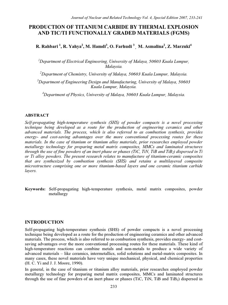 Production of Titanium Carbide by Thermal Explosion | PDF | Titanium ...
