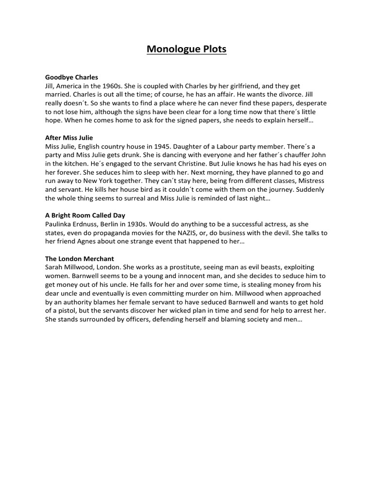 Monologue Plots: Goodbye Charles | PDF