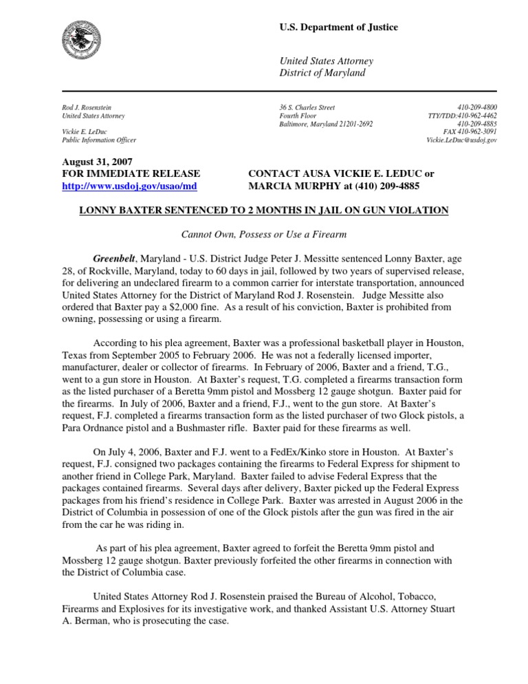 00431-083107dc Baxter-Sentenced | PDF | Fed Ex | Criminal Law