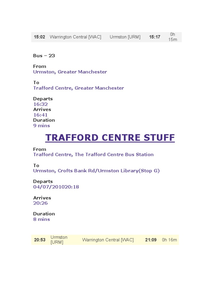 Urmston to Trafford Centre Bus Schedule | PDF