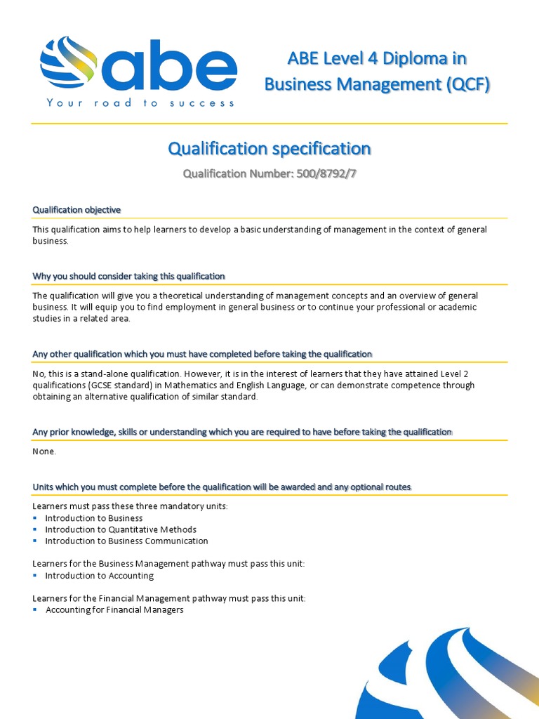 ABE Level 4 Diploma in Business Management | PDF | Educational ...