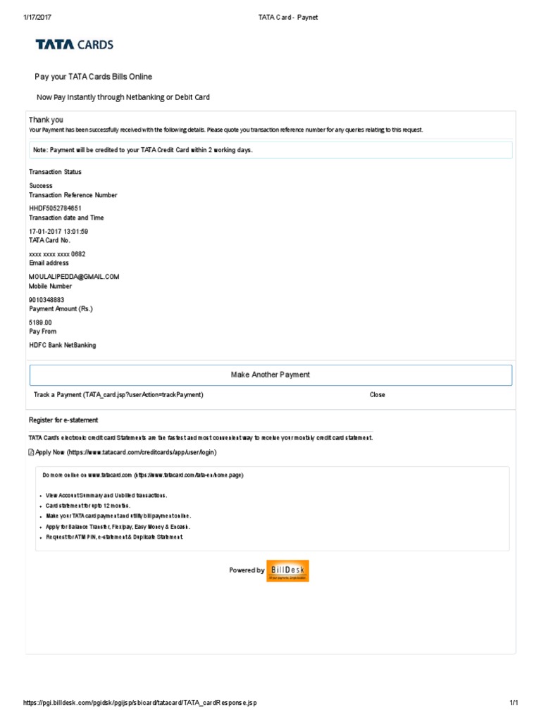 TATA Card - Paynet | PDF