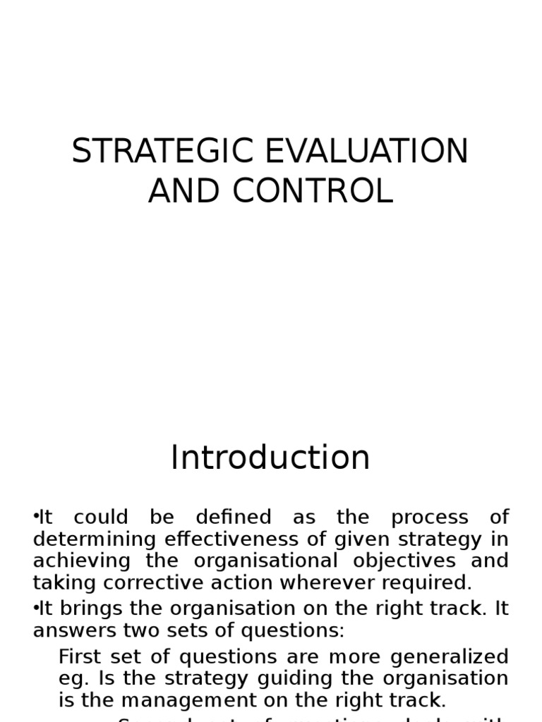 Strategic Evaluation and Control Overview | PDF | Strategic Management ...