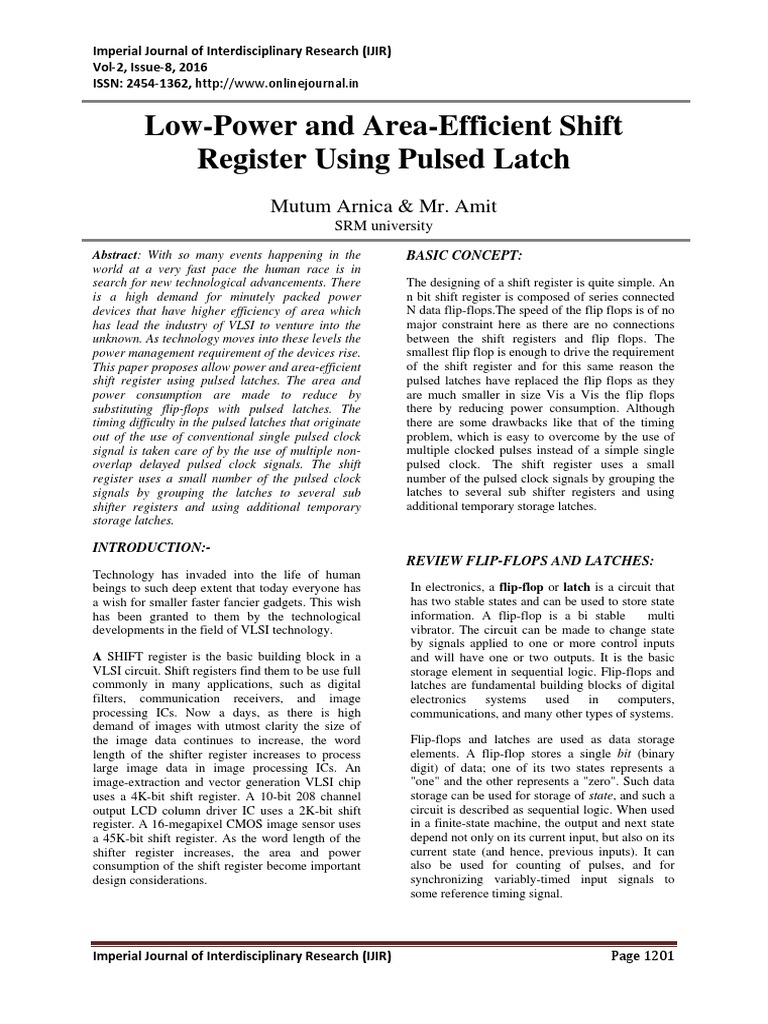 Low-Power and Area-Efficient Shift Register Using Pulsed Latch | PDF | Digital Electronics ...