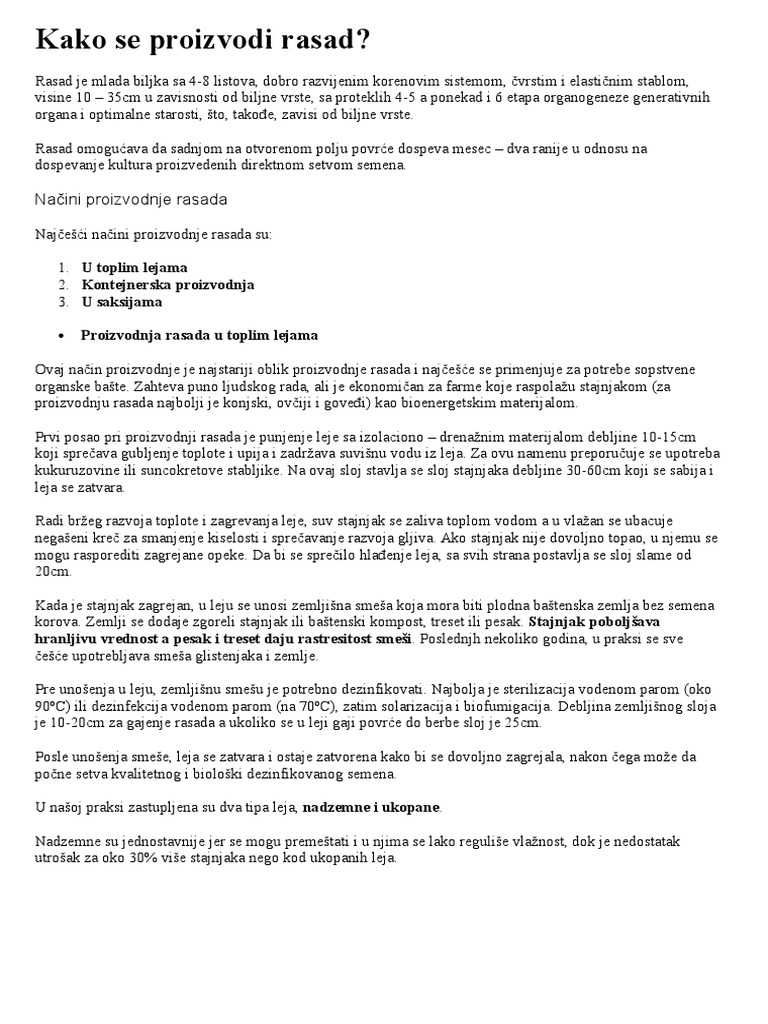 Kako Se Proizvodi Rasad | PDF
