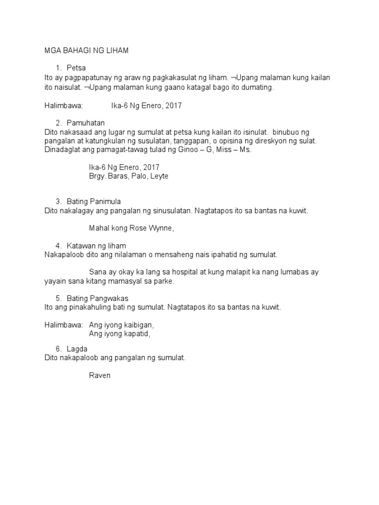 Mga Bahagi NG Liham | PDF