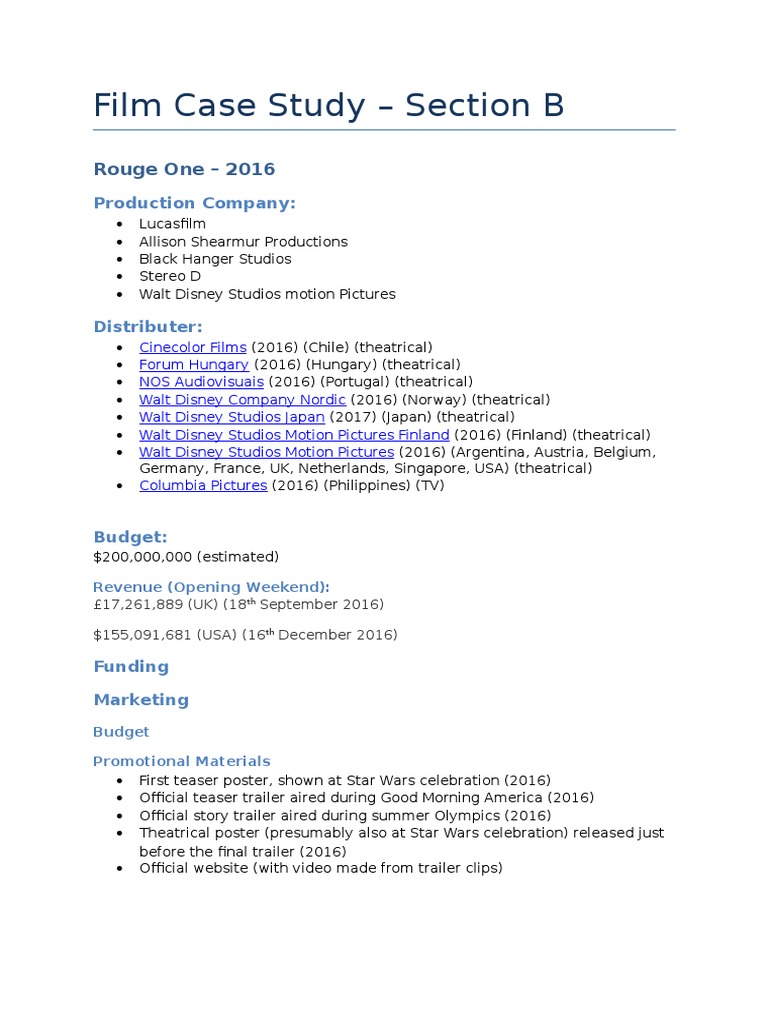 Film Case Study For Section B | PDF