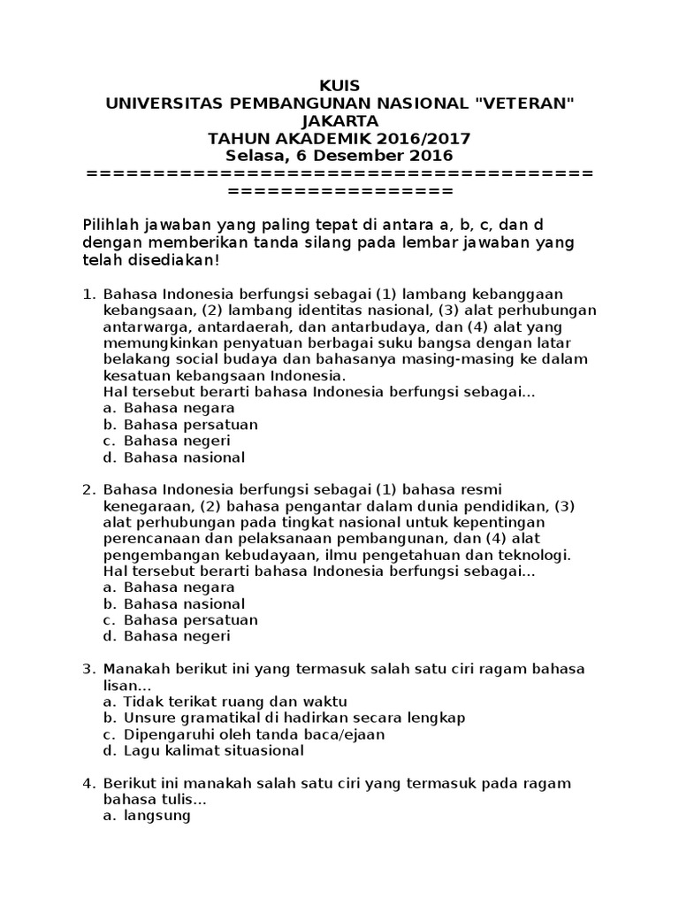 KUIS Bindo Tinkat 1 | PDF