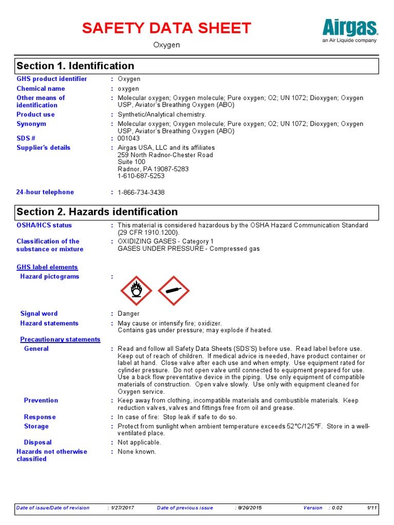Safety Data Sheet: Section 1. Identification | PDF | Dangerous Goods ...