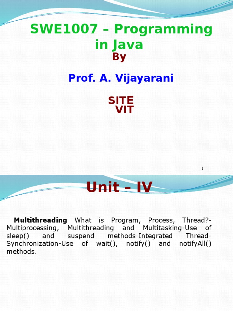 SWE1007 - Programming in Java: Prof. A. Vijayarani | Download Free PDF ...