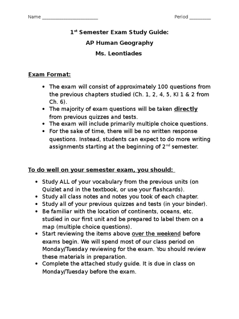 1st Semester Exam Study Guide - AP 2014 | PDF | Test (Assessment ...