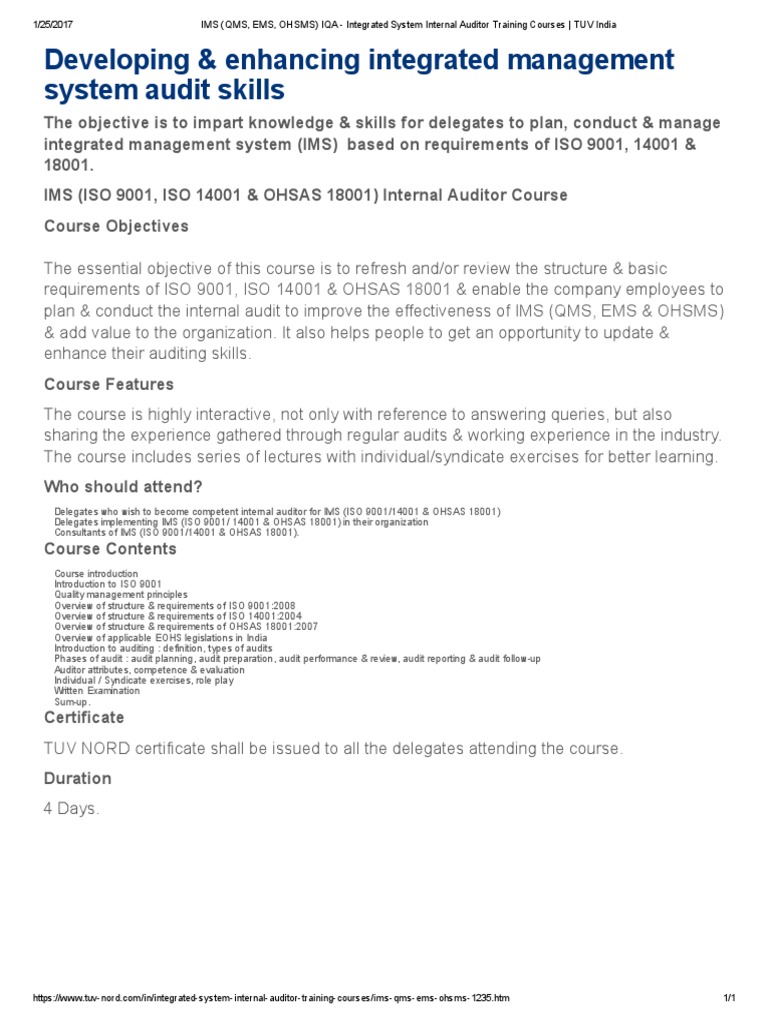 TUV Nord - IMS (QMS, EMS, OHSMS) IQA - Integrated System Internal ...