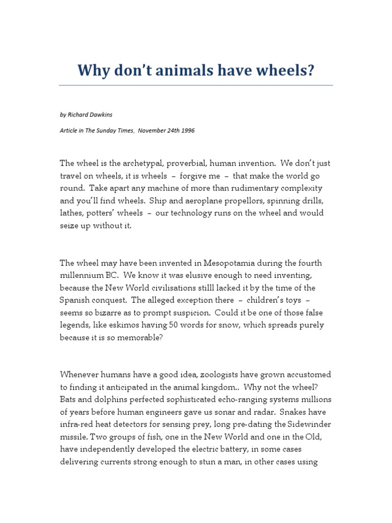 Why Dont Animals Have Wheels - Dawkins - Secure | PDF | Bacteria | Wheel