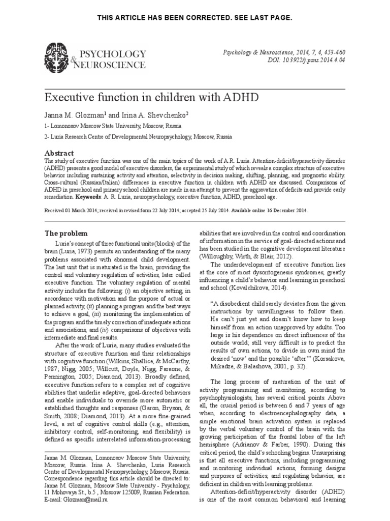 Executive Function Adhd PDF | PDF