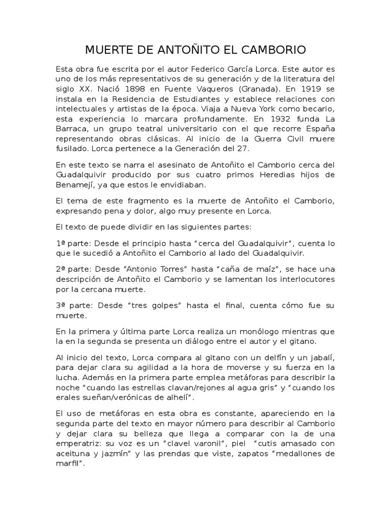 Muerte de Antoñito El Camborio | PDF | Federico García Lorca | Poesía