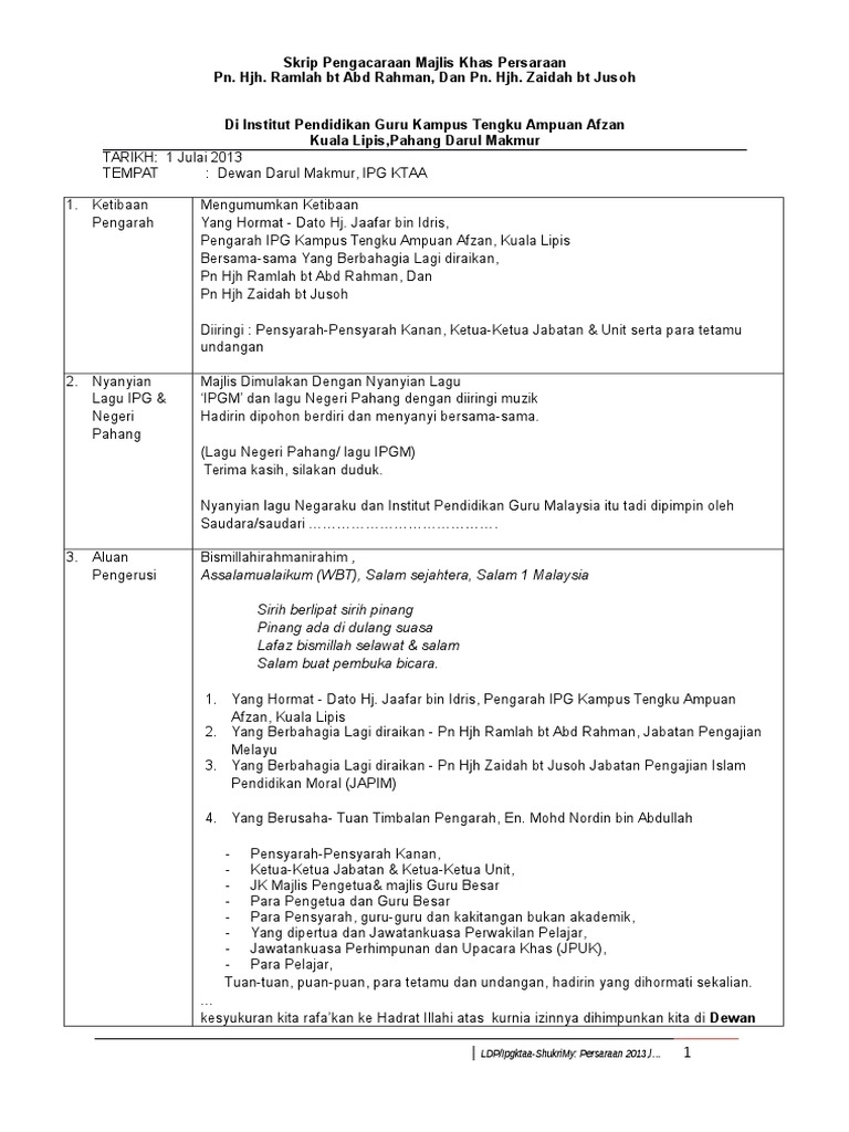 Skrip Persaraan HJH Ramlah | PDF