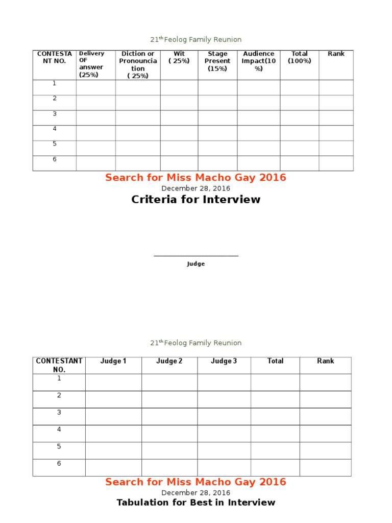 Criteria For Interview: Search For Miss Macho Gay 2016 | PDF