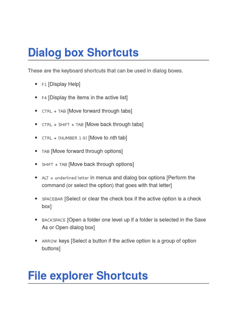 Dialog Box Shortcuts | PDF