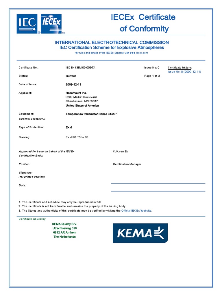 Iecex Certificate Of Conformity