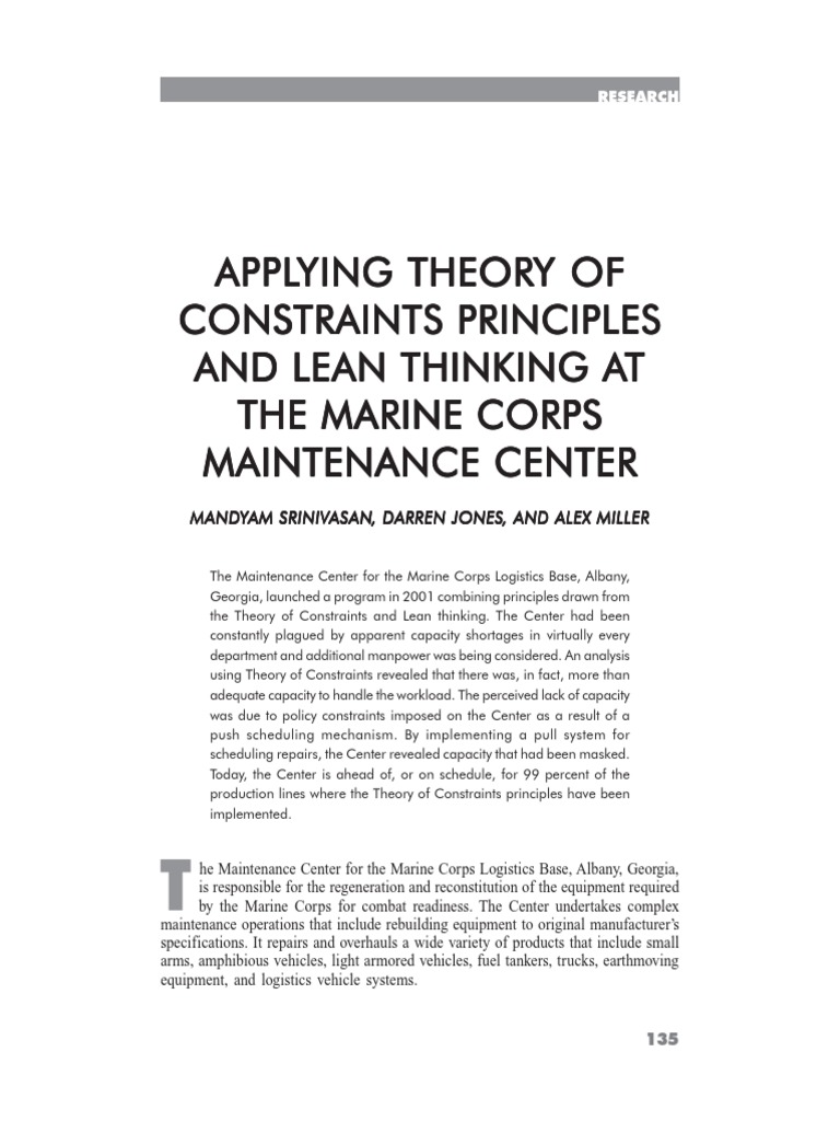 Applying Theory of Constraints Principles and Lean Thinking at The ...
