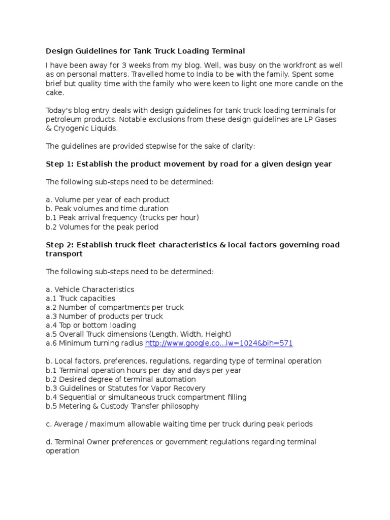 Design Guidelines For Tank Truck Loading Terminal | PDF | Truck | Frequency