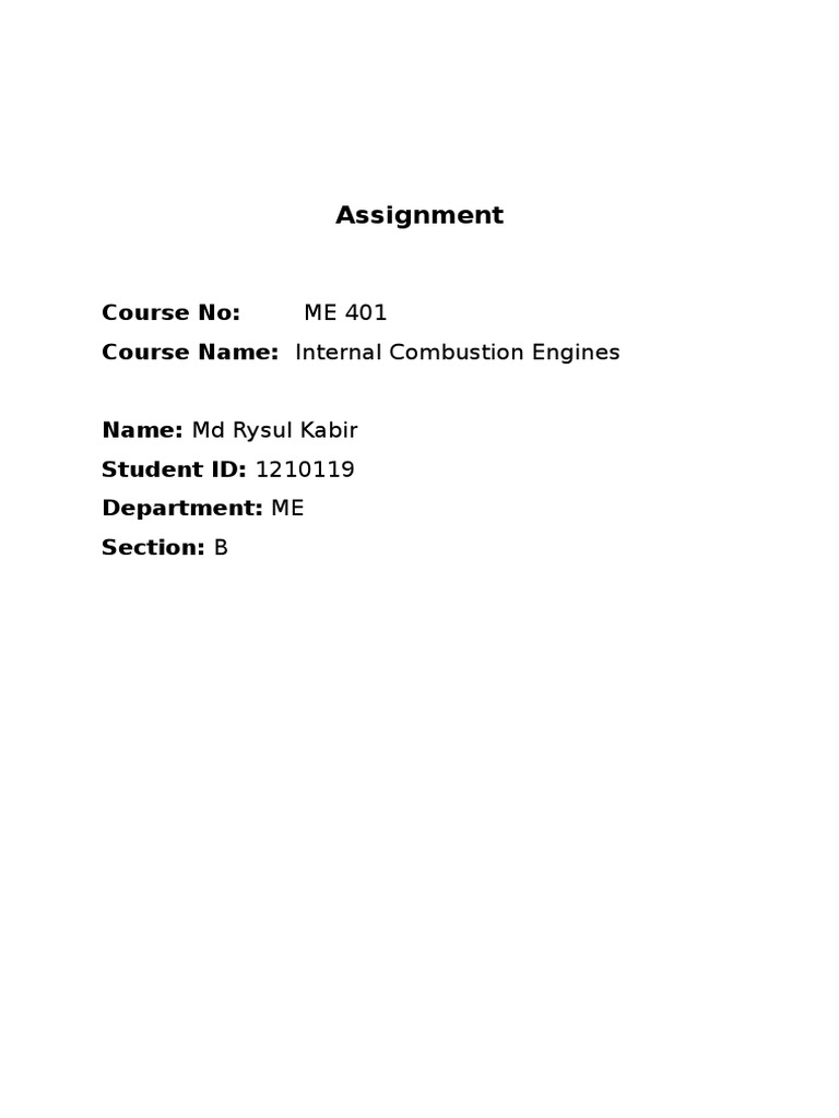 Assignment: Course No: ME 401 Course Name: Internal Combustion Engines | PDF | Internal ...
