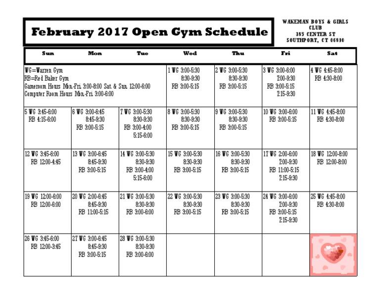 February 2017 Open Gym Schedule | PDF