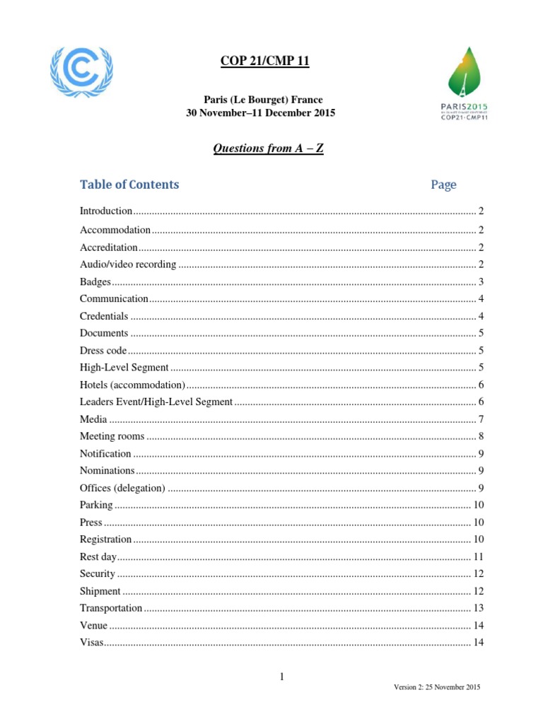 Questions From A - Z: COP 21/CMP 11 | PDF | United Nations Framework ...