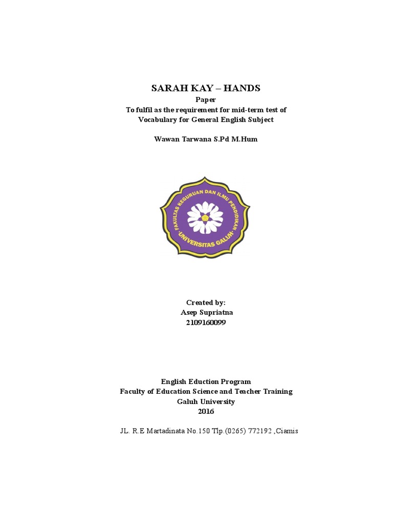 Sarah Kay - Hands: JL. R.E Martadinata No.150 Tlp. (0265) 772192 ...