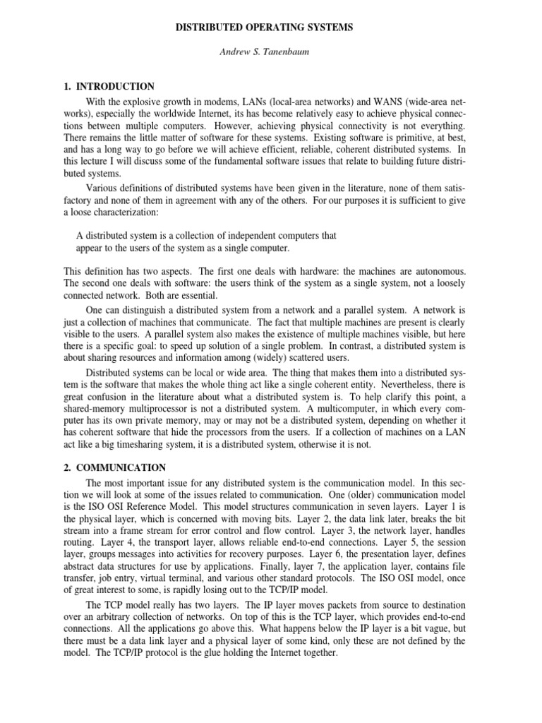 Distributed Operating Systems: Andrew S. Tanenbaum | PDF | Osi Model ...