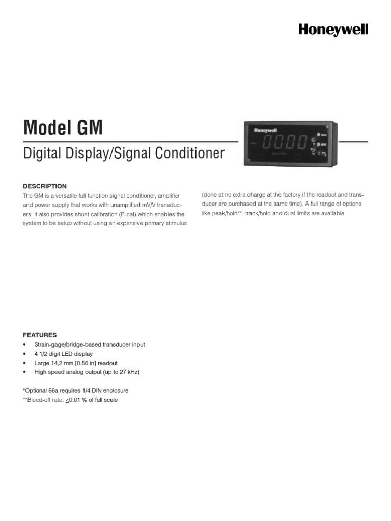 Model GM Datasheet | Honeywell | Amplifier